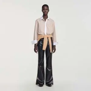 Sandro Striped Cotton Shirt With Embellished Collar