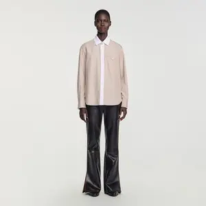 Sandro Striped Cotton Shirt With Embellished Collar