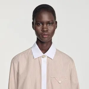 Sandro Striped Cotton Shirt With Embellished Collar