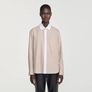 Sandro Striped Cotton Shirt With Embellished Collar