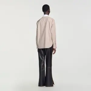 Sandro Striped Cotton Shirt With Embellished Collar