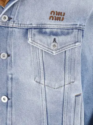Miu Miu Cotton Denim Jacket With Suede Collar
