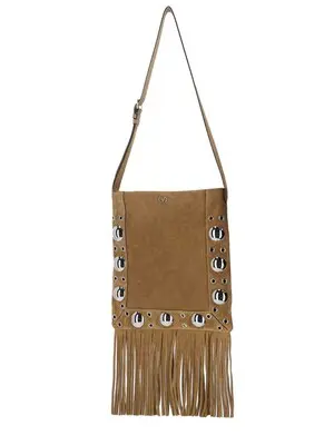 Valentino Garavani Suede Shoulder Bag With Studs And Fringe