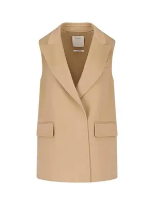 Sportmax Virgin Wool Gilet With Belt - Beige