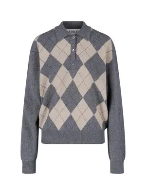 RÓHE Wool Blend Argyle Polo - Gray