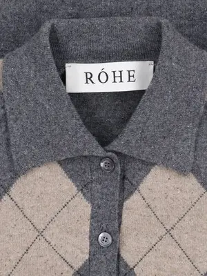 RÓHE Wool Blend Argyle Polo - Gray