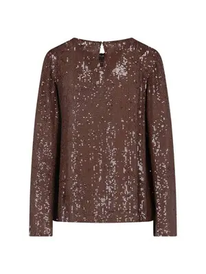 P.a.r.o.s.h Sequin Embellished Viscose Top - Brown