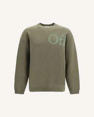 Off-White Bookish" Embroidered Logo Knit Crewneck - Green