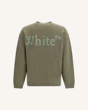 Off-White Bookish" Embroidered Logo Knit Crewneck - Green