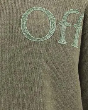 Off-White Bookish" Embroidered Logo Knit Crewneck - Green