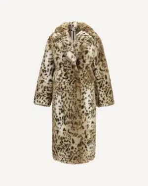 SWORD 6644 Leopard Print Faux Fur Coat