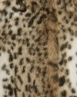 SWORD 6644 Leopard Print Faux Fur Coat