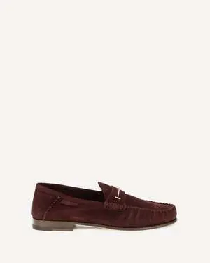 TOM FORD Suede Leather T-strap Loafers - Bordeaux