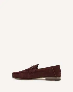 TOM FORD Suede Leather T-strap Loafers - Bordeaux