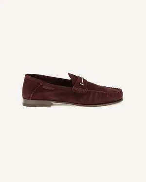 TOM FORD Suede Leather T-strap Loafers - Bordeaux