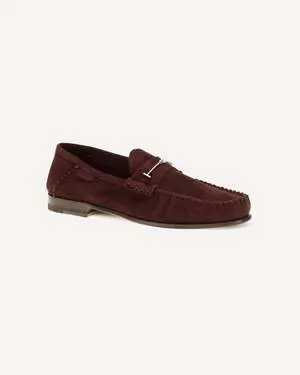 TOM FORD Suede Leather T-strap Loafers - Bordeaux