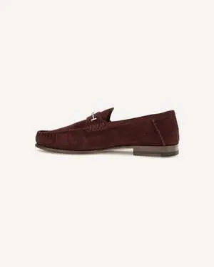 TOM FORD Suede Leather T-strap Loafers - Bordeaux
