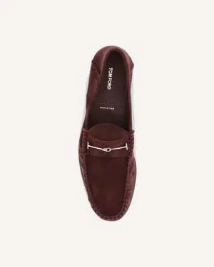 TOM FORD Suede Leather T-strap Loafers - Bordeaux