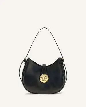 Versace Small Emblème Hobo Lambskin Shoulder Bag - Black
