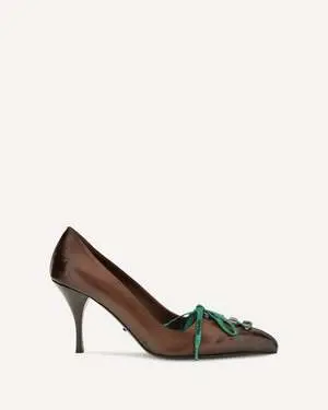 Prada Leather Lace-up Pumps - Brown