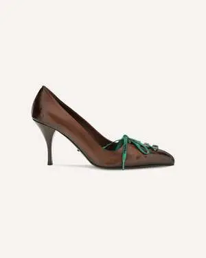 Prada Leather Lace-up Pumps - Brown