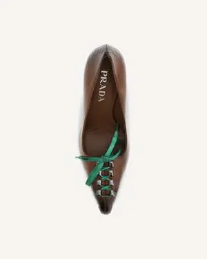 Prada Leather Lace-up Pumps - Brown