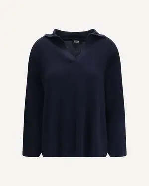 ELLA Wool Polo Collar Sweater - Blue