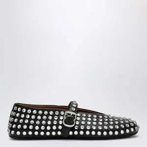Alaïa Leather Ballerina With Crystals - Black