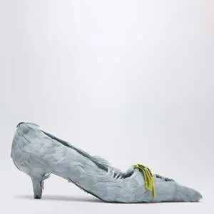 Prada PRADA Astro Feather Embellished Satin Pumps Blue