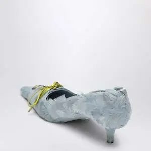 Prada Astro Satin Pumps Decorated With Feathers - Blue
