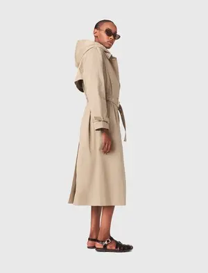 Maje Long Cotton Trench Coat With Removable Hood