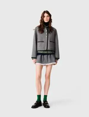 Maje Short Double-faced Wool Coat With Braided Trim