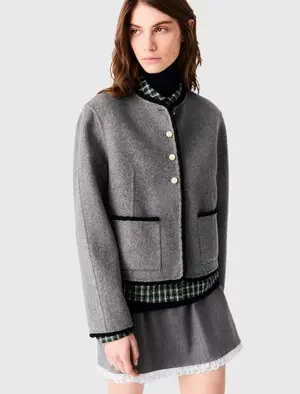 Maje Short Double-faced Wool Coat With Braided Trim