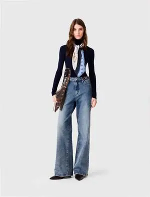 Maje Wide-leg Leather Buckle Jeans