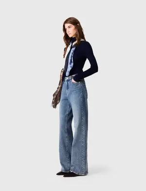 Maje Wide-leg Leather Buckle Jeans