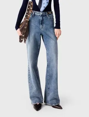 Maje Wide-leg Leather Buckle Jeans