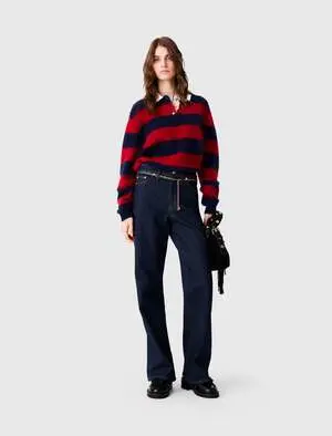 Maje Wide-leg Jeans With Chain-link Belt - Navy