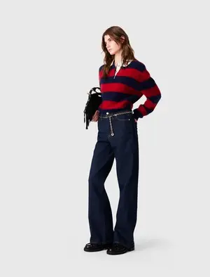 Maje Wide-leg Jeans With Chain-link Belt