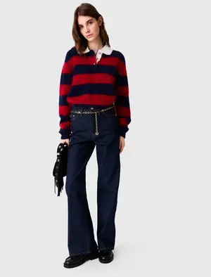 Maje Wide-leg Jeans With Chain-link Belt
