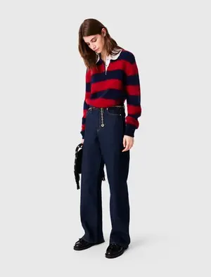 Maje Wide-leg Jeans With Chain-link Belt