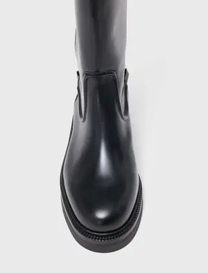 Maje Flat Leather Boots With Gold Chain Detail