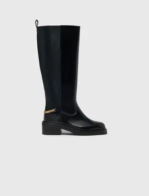Maje Leather Riding Boots - Black