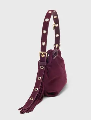 Maje Miss M Micro Suede Bag With Fringes - Eggplant