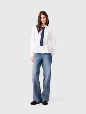 Maje Fitted Cotton Shirt With Lace-up Back And Gold Buttons