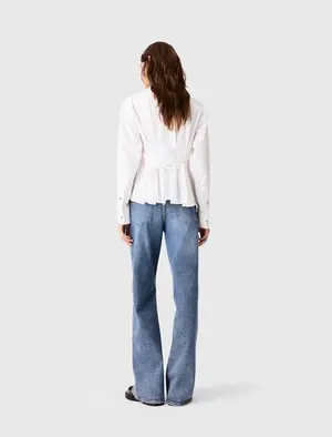 Maje Fitted Cotton Shirt With Lace-up Back And Gold Buttons