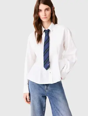 Maje Fitted Cotton Shirt With Lace-up Back And Gold Buttons