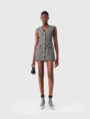 Maje Jewel Button Tailored Jumpsuit - Grey