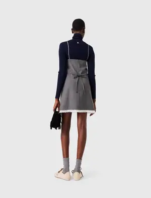 Maje Short Tailored Dress With Lace Trim And Bow Detail
