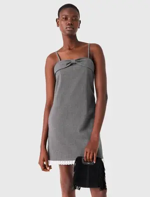 Maje Short Tailored Dress With Lace Trim And Bow Detail
