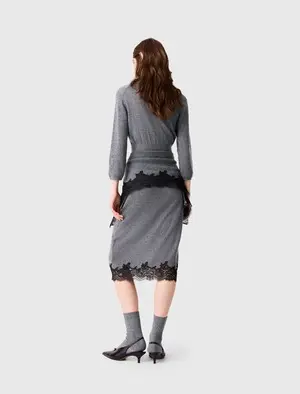 Maje Wool Midi Dress With Lace Trim